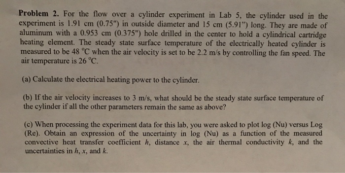Solved For the flow over a cylinder experiment in Lab 5, the | Chegg.com