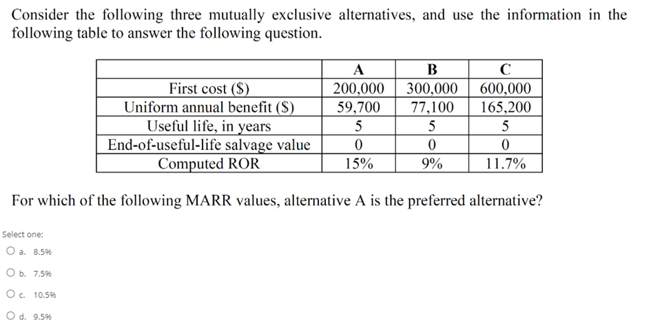 Solved Consider the following three mutually exclusive | Chegg.com