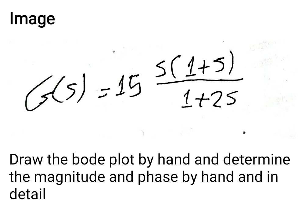 Solved Image s(1+5) Gls) -15 1+25 Draw the bode plot by hand | Chegg.com
