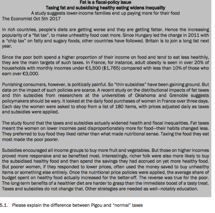 Solved Fat is a fiscal-policy issue Taxing fat and | Chegg.com