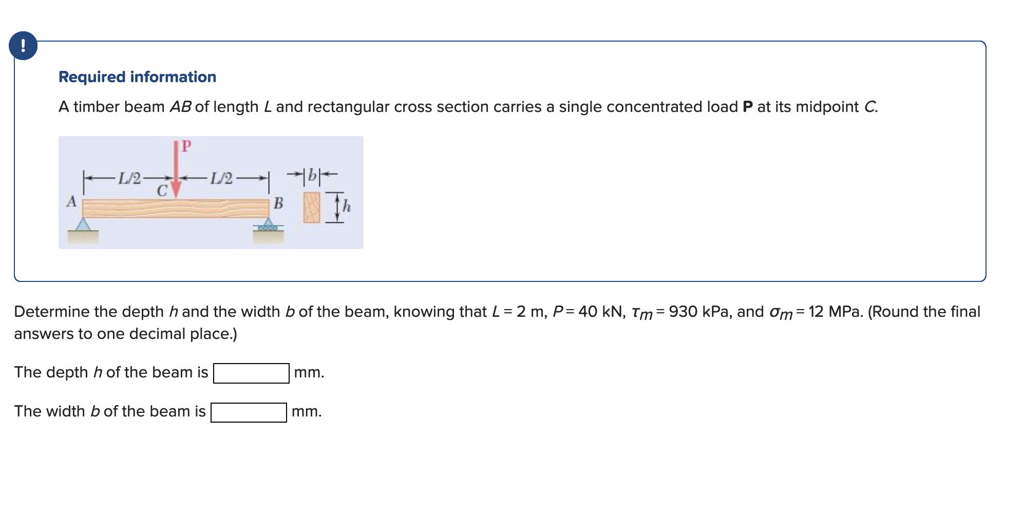 Solved !Required informationA timber beam AB ﻿of length L | Chegg.com