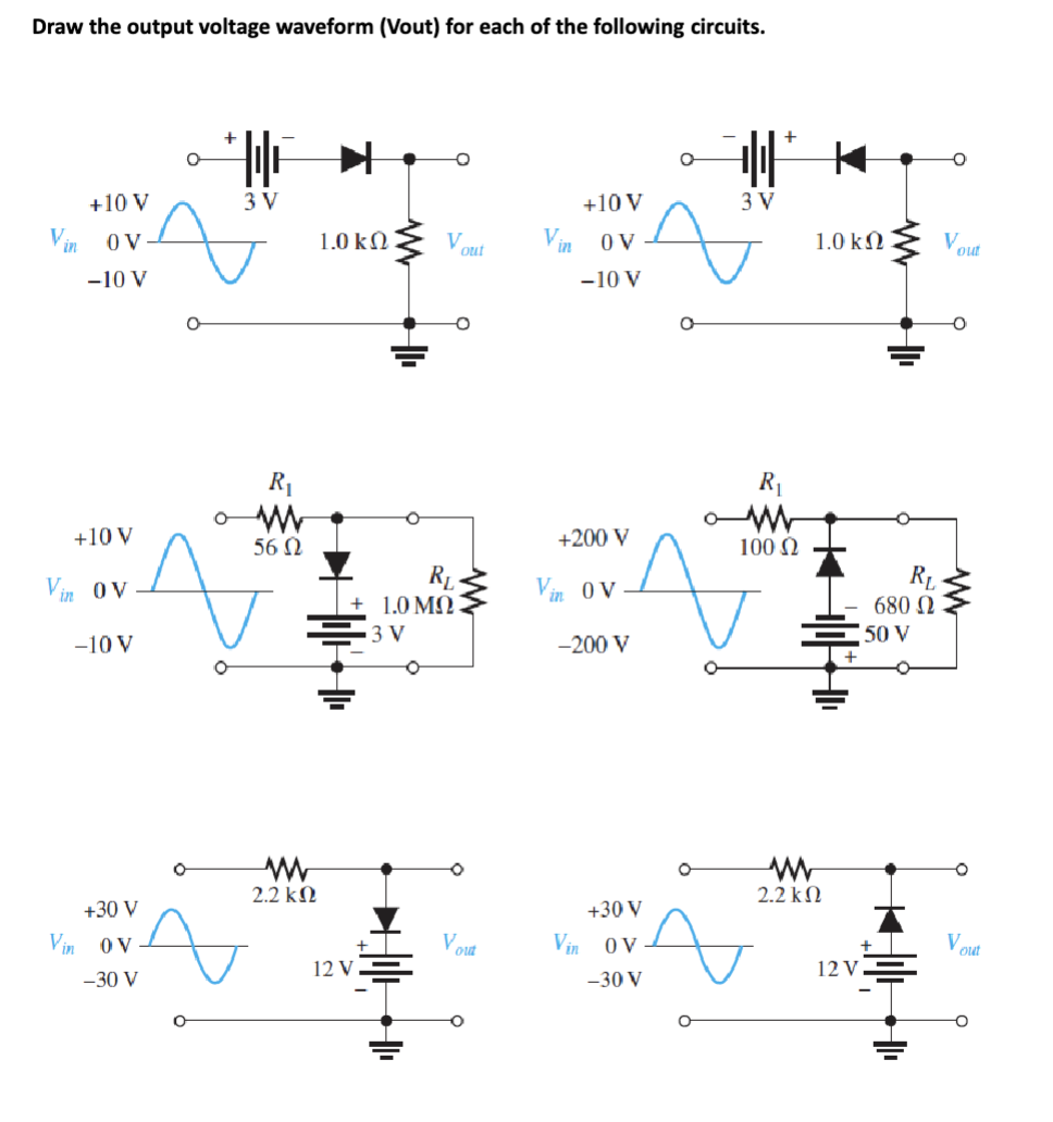 Solved Draw the output voltage waveform (Vout) ﻿for each of | Chegg.com