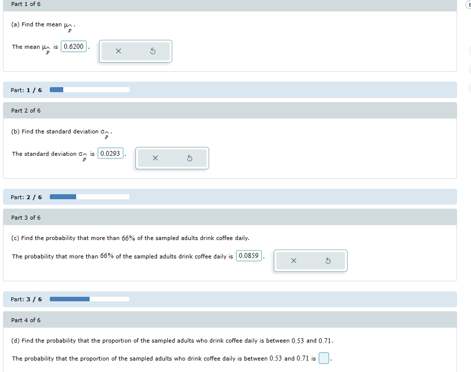 Solved (a) Find the mean μp. The mean μp is Part: 1/6 Part 2 | Chegg.com