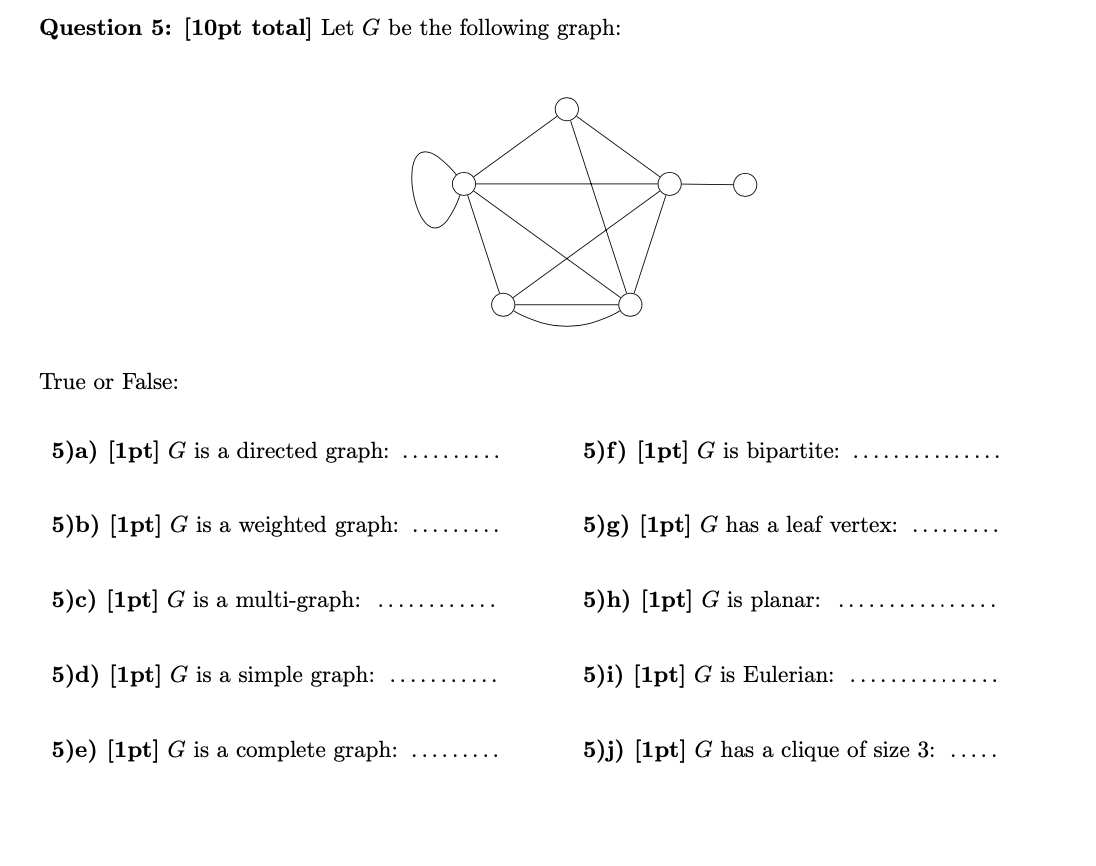 Solved Let G be the following graph: True or False: 5)a) | Chegg.com