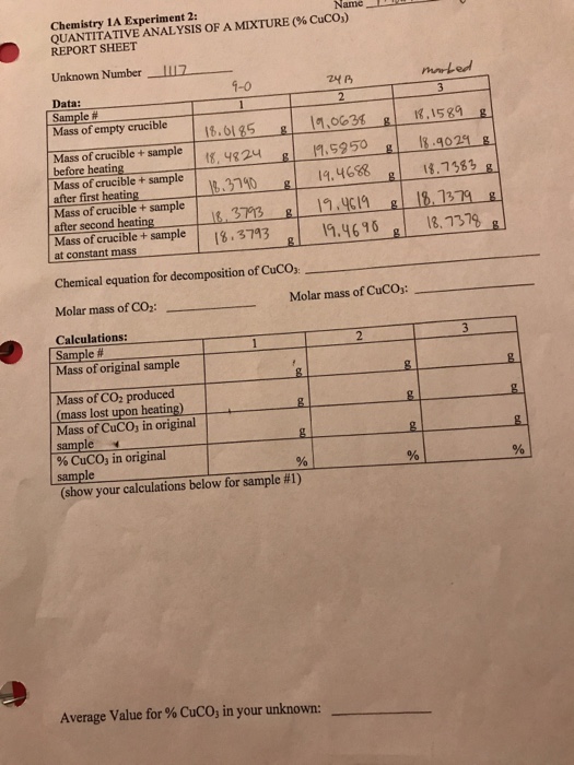 Solved Name Chemistry 1A Experiment 2: QUANTITATIVE ANALYSIS | Chegg.com Solved Name Chemistry 1A Experiment 2: QUANTITATIVE ANALYSIS | Chegg.com