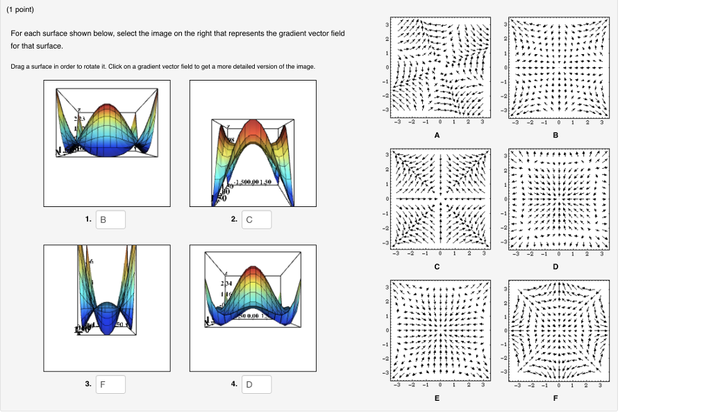 Solved (1 point) For each surface shown below, select the | Chegg.com