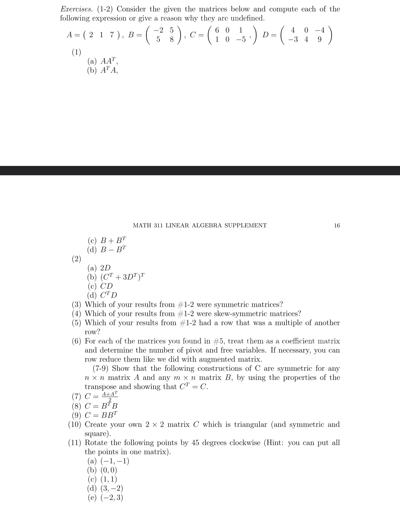 Solved Exercises. (1-2) ﻿Consider the given the matrices | Chegg.com