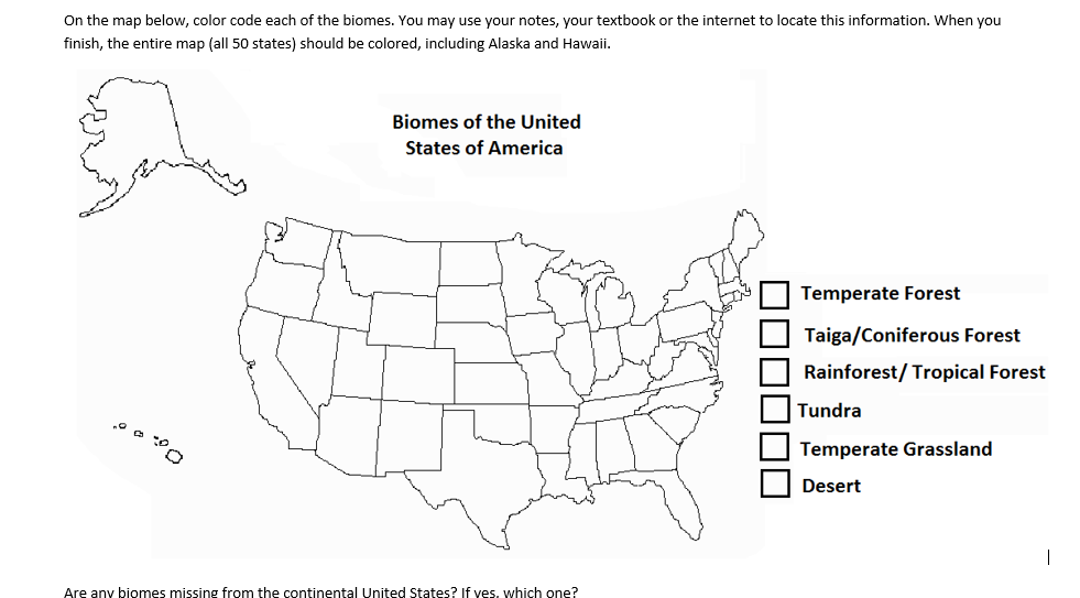 Solved On the map below, color code each of the biomes. You | Chegg.com