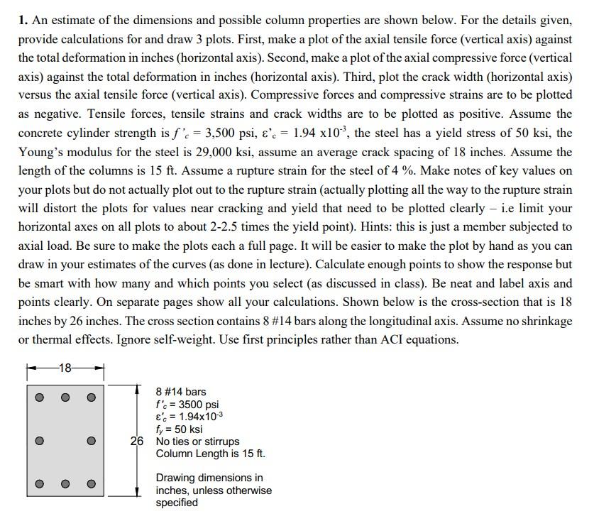 Solved 1. An estimate of the dimensions and possible column | Chegg.com