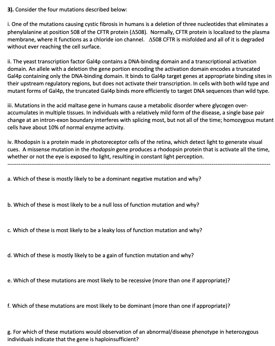 Solved 3). Consider the four mutations described below: i. | Chegg.com