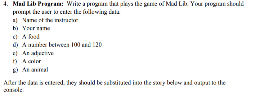 (Solved) : Mad Lib Program Write Program Plays Game Mad Lib Program ... (Solved) : Mad Lib Program Write Program Plays Game Mad Lib Program ...
