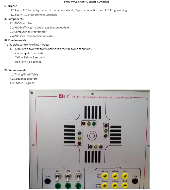 TWO-WAY TRAFFIC LIGHT CONTROL 1. Purpose 1.1 Learn | Chegg.com