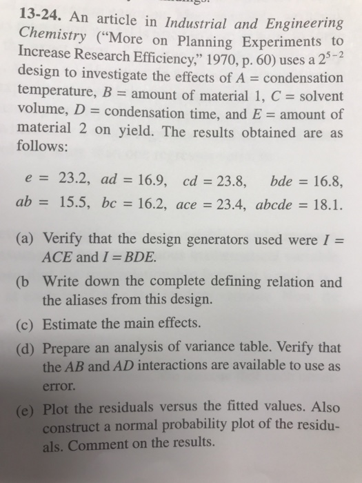 Solved 13-24. An article in Industrial and Engineering | Chegg.com