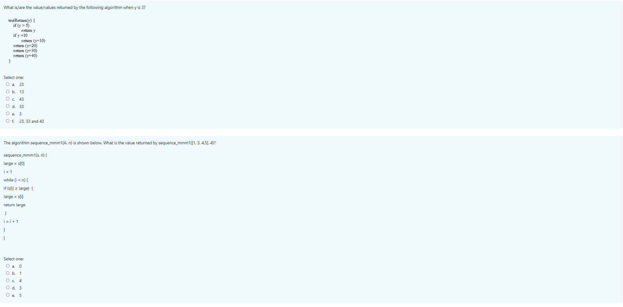 Solved What is/are the value/values returned by the | Chegg.com