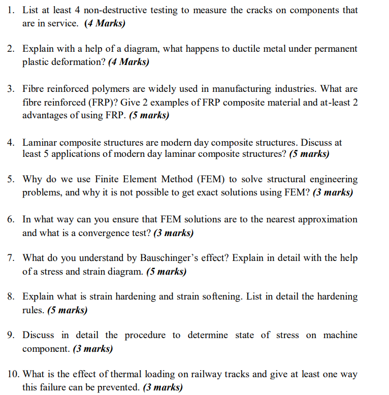 Solved 1. List at least 4 non-destructive testing to measure | Chegg.com