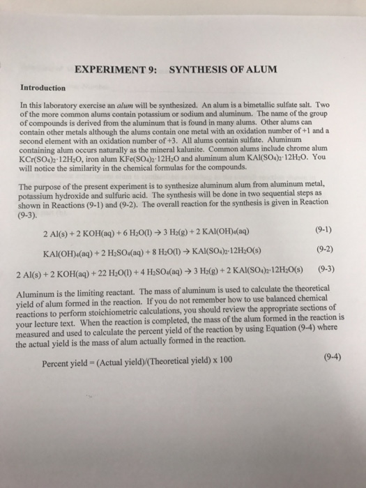 Solved Ctri Synthesis of Alum Prelaboratory Assignment Name | Chegg.com