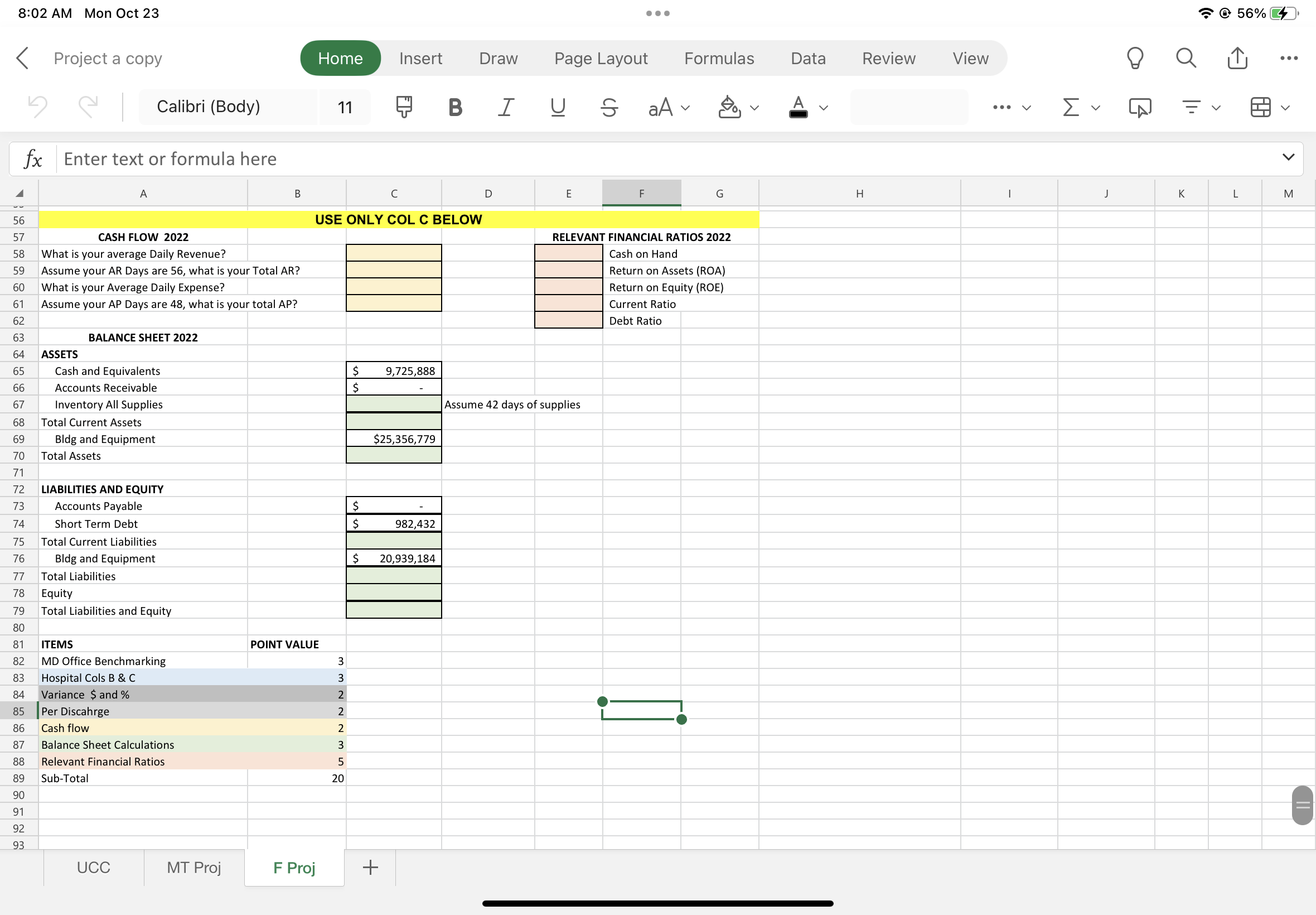 8:02 AM Mon Oct 23 Project a copy Home Insert Draw | Chegg.com