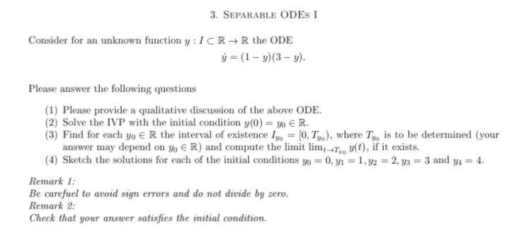 Solved 3. SEPARABLE ODES I Consider for an unknown function | Chegg.com