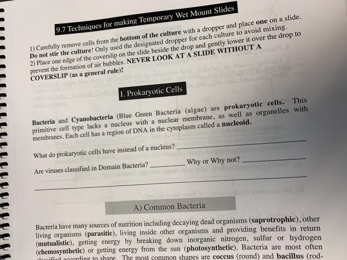 Solved making Temporary Wet Mount Slides 9.7 Techniques for | Chegg.com
