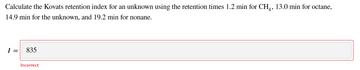 Solved Calculate the Kovats retention index for an unknown | Chegg.com