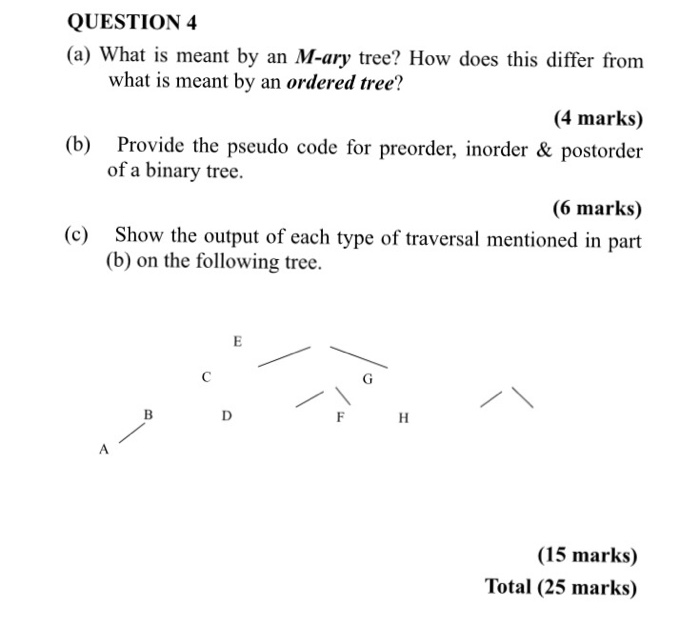 Solved QUESTION 4 (a) What is meant by an M-ary tree? How | Chegg.com