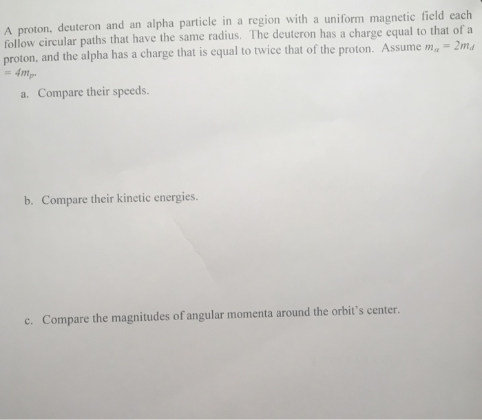 Solved A proton, deuteron and an alpha particle in a region | Chegg.com