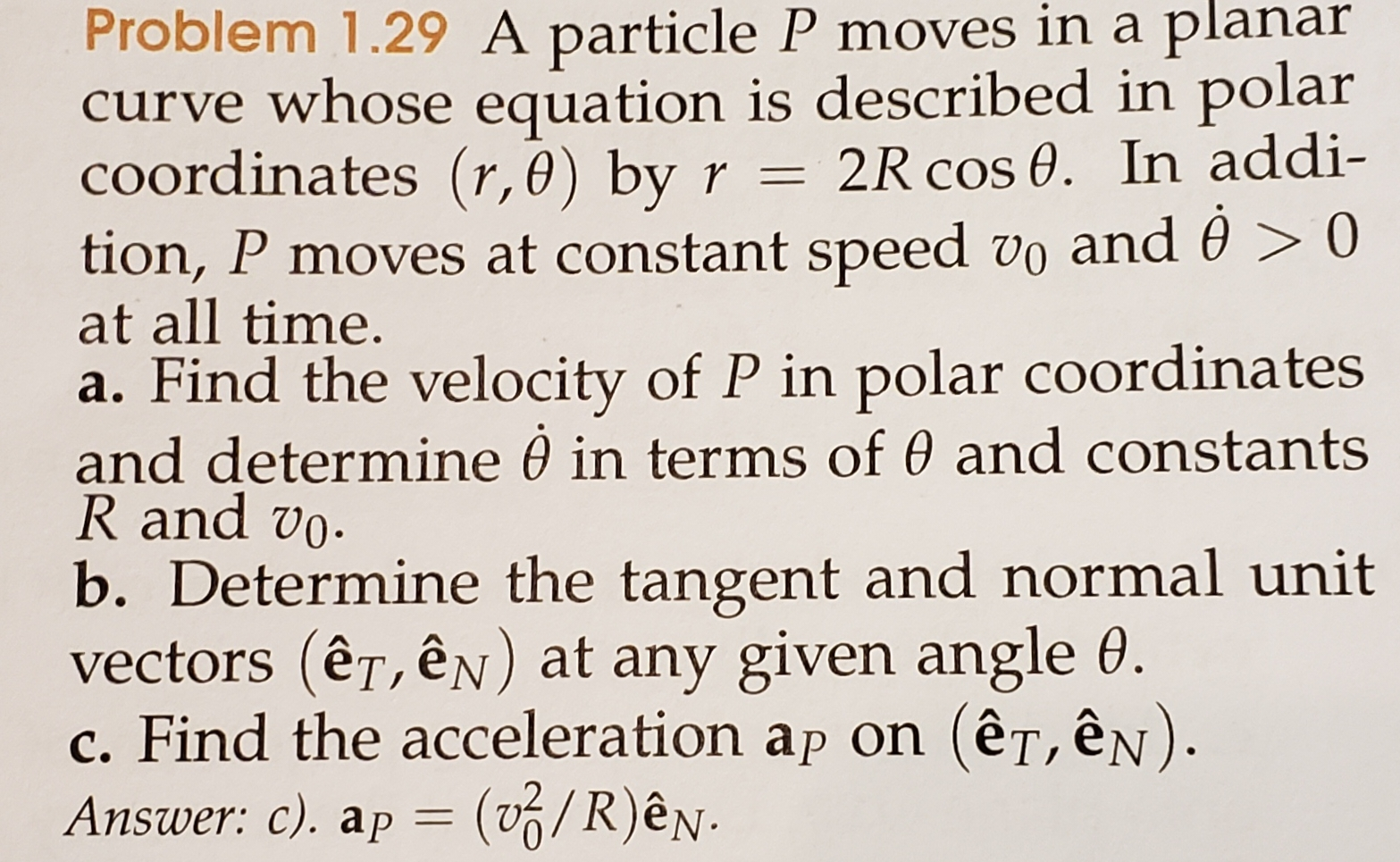 Solved Problem 1.29 A particle P moves in a planar curve | Chegg.com