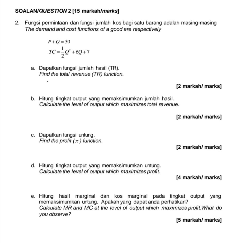 Solved SOALAN/QUESTION 2 [15 markah/marks] 2. Fungsi | Chegg.com