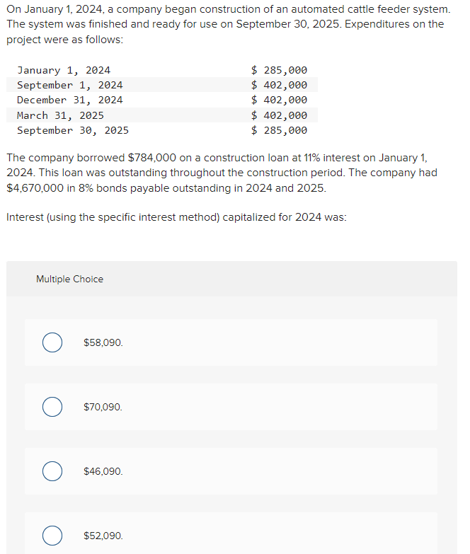 Solved On January 1,2024 , a company began construction of | Chegg.com