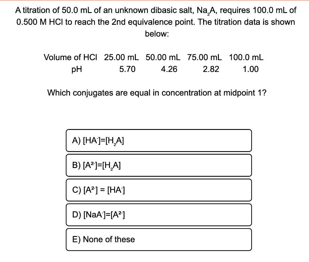 Solved A titration of 50.0 mL of an unknown dibasic salt, | Chegg.com