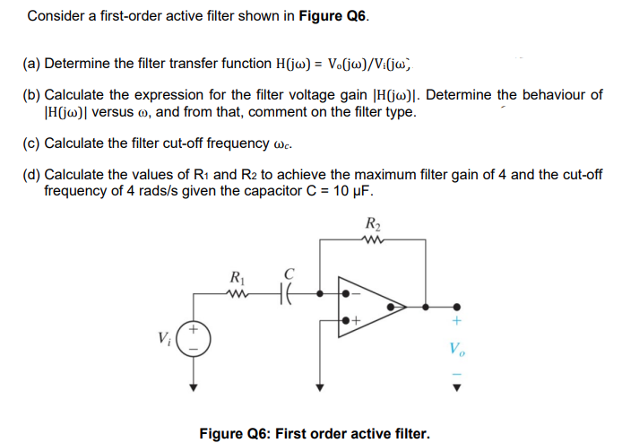 Solved Consider a first-order active filter shown in Figure | Chegg.com