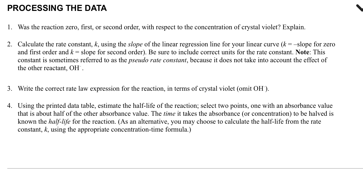 Solved Rate Law Determination of the Crystal Violet Reaction | Chegg.com