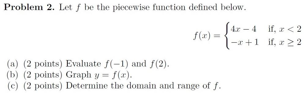 Solved Problem 2. Let f be the piecewise function defined | Chegg.com