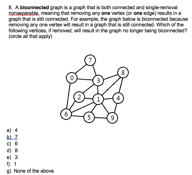 Solved 8. A biconnected graph is a graph that is both | Chegg.com