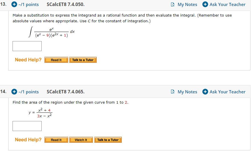 Solved 13. + -/1 points SCalcET8 7.4.050. My Notes + Ask | Chegg.com Solved 13. + -/1 points SCalcET8 7.4.050. My Notes + Ask | Chegg.com