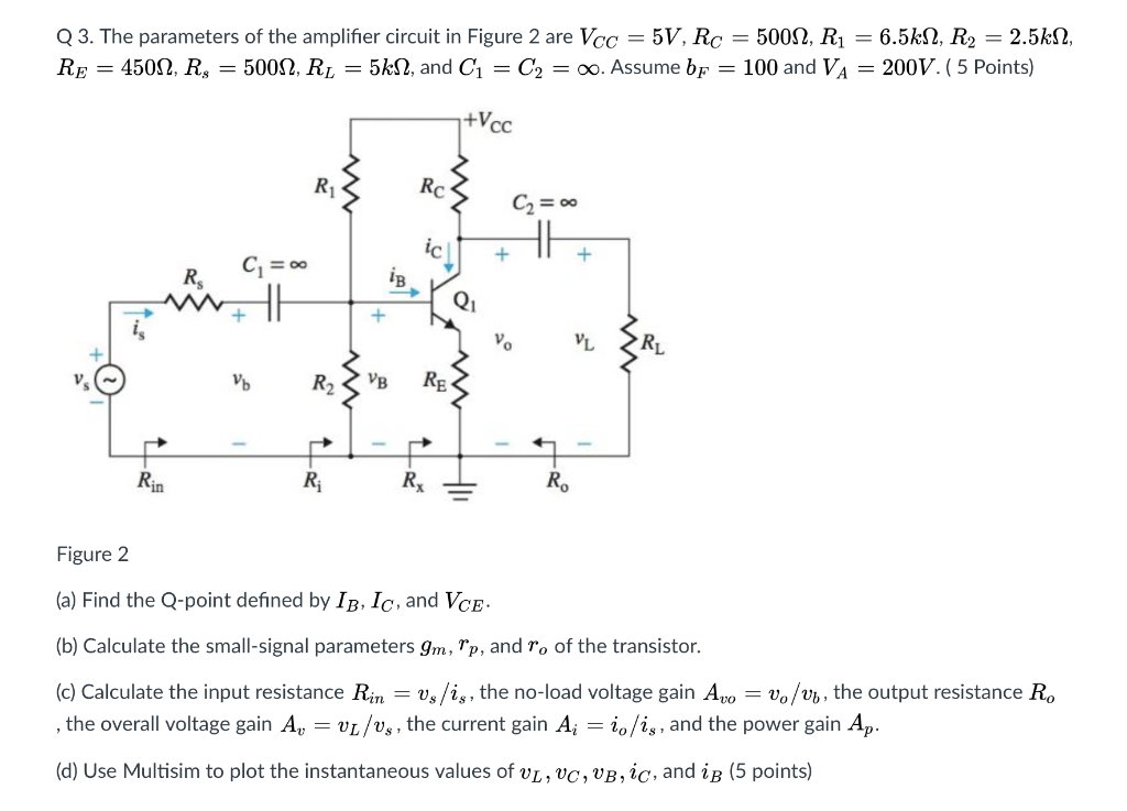 Solved Q 3. The parameters of the amplifier circuit in | Chegg.com