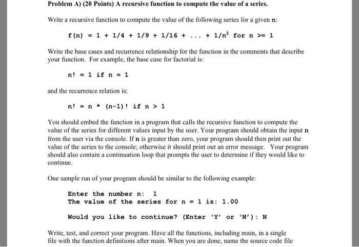 Solved Problem A) (20 Points) A recursive function to | Chegg.com