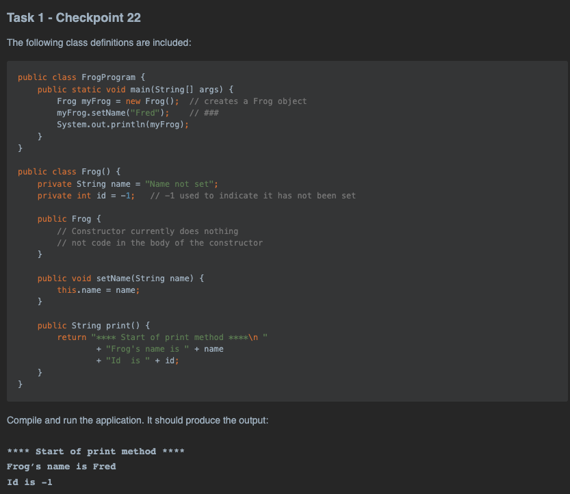 Solved Task 1 - Checkpoint 22 The following class | Chegg.com
