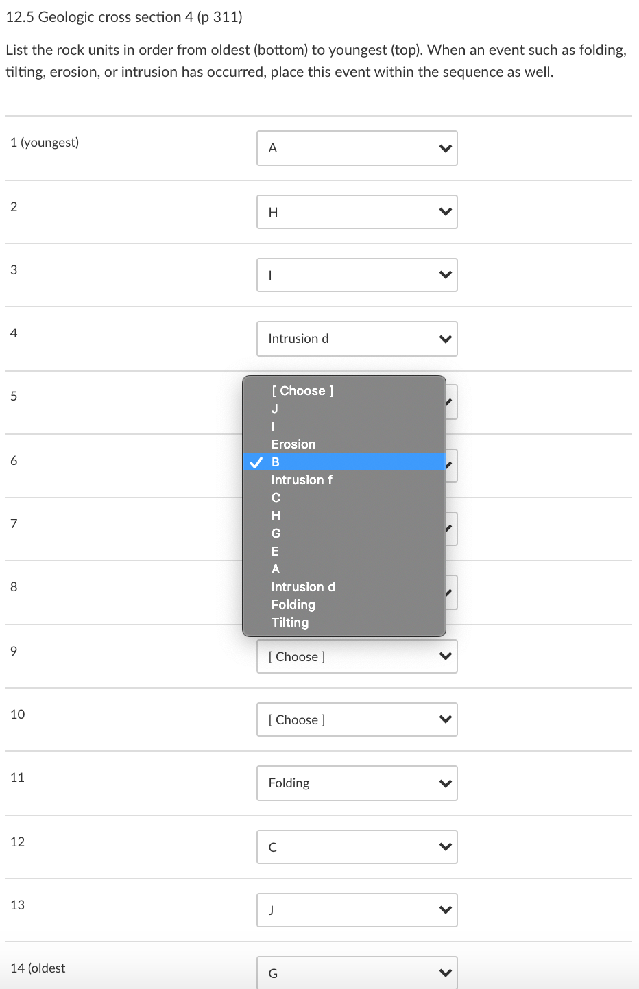 Solved 12.5 Geologic cross section 4 (p 311) List the rock | Chegg.com