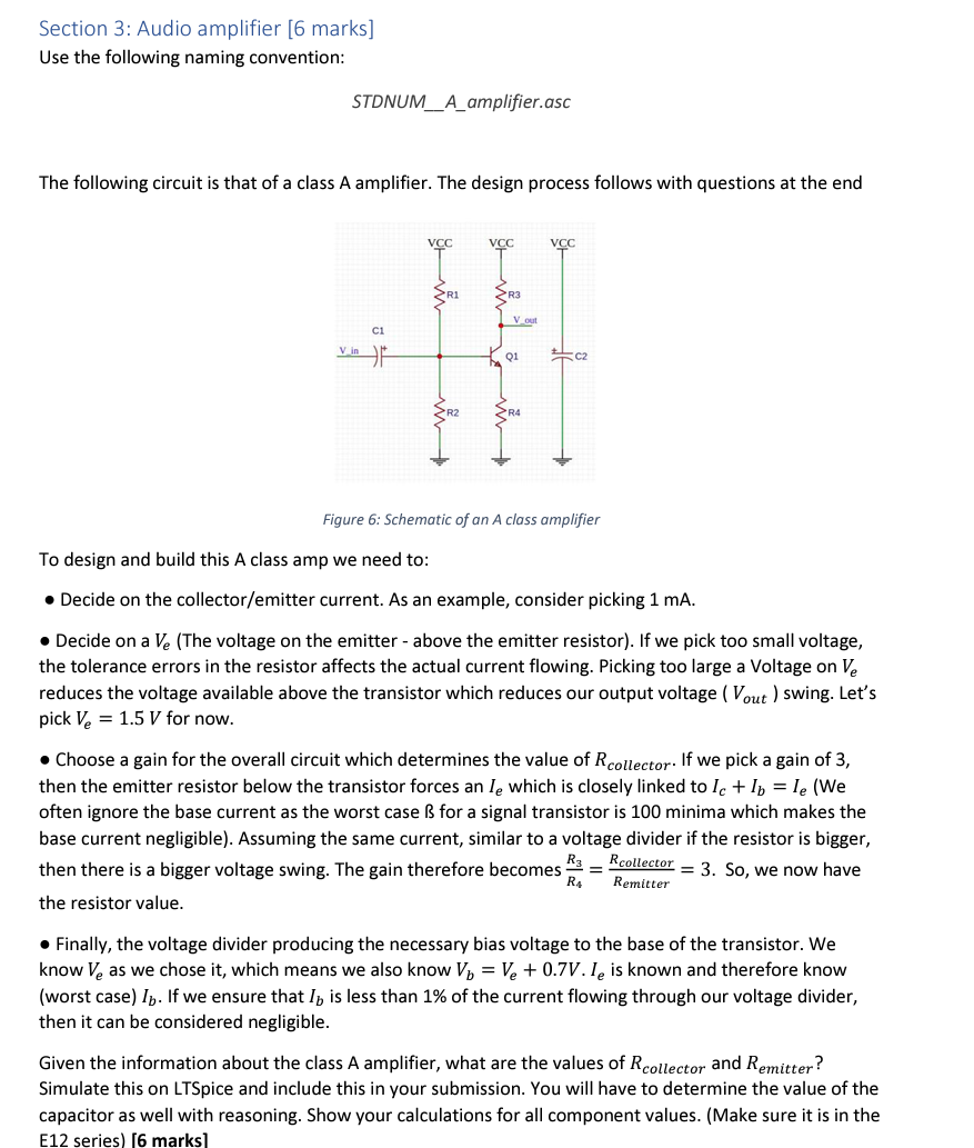 Solved Section 3: Audio amplifier [6 marks] Use the | Chegg.com