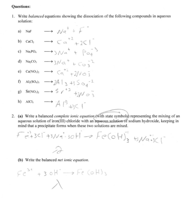Solved Questions 1 Write Balanced Equations Showing The