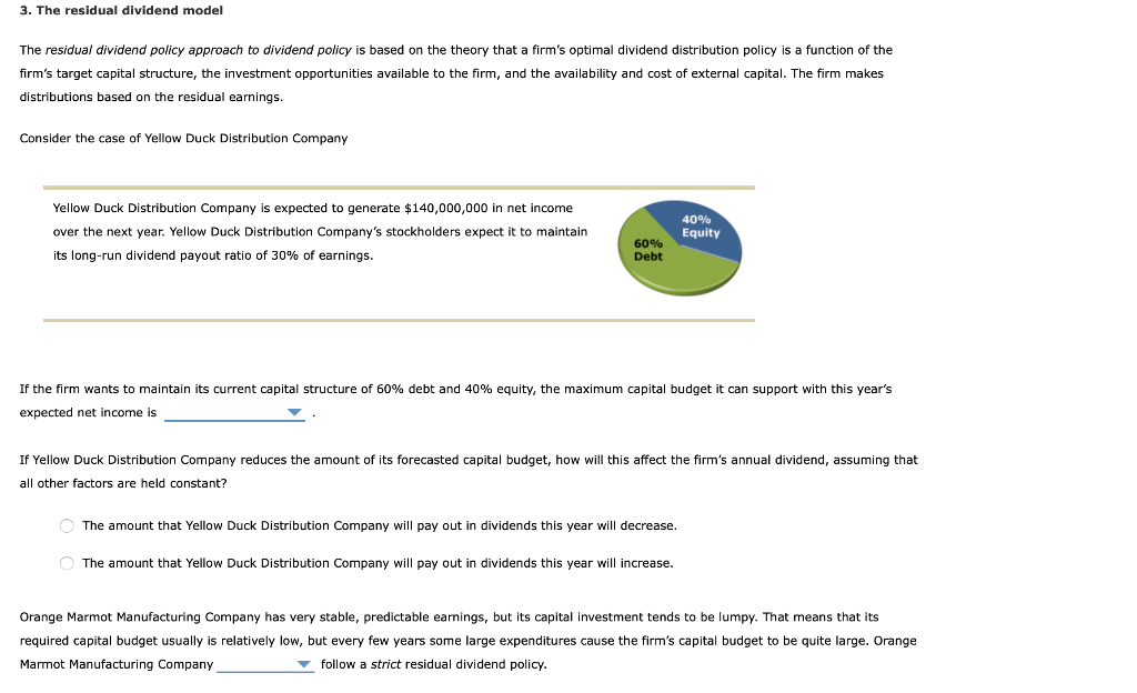 Solved 3. The residual dividend model The residual dividend | Chegg.com Solved 3. The residual dividend model The residual dividend | Chegg.com