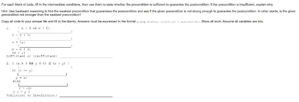 For each block of code, fill in the intermediate | Chegg.com