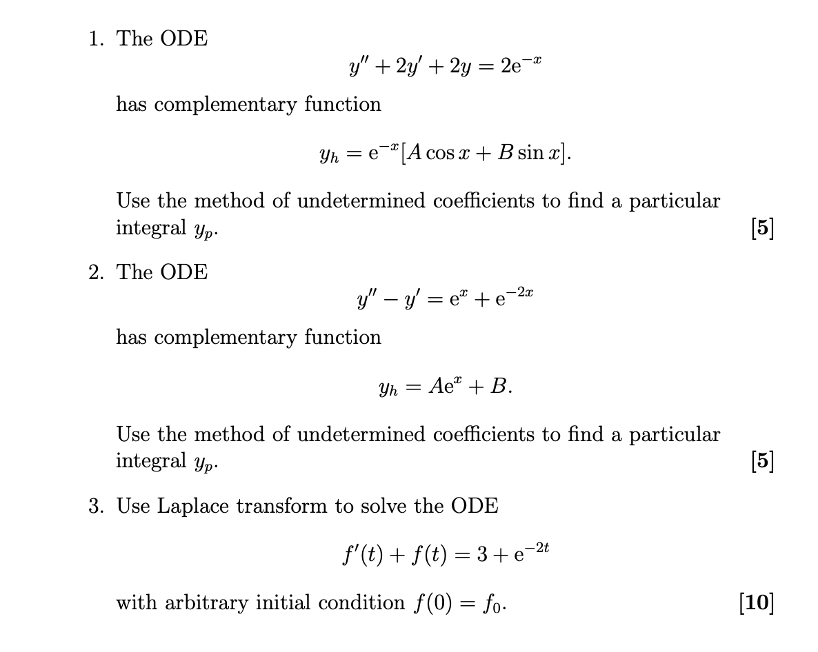 Solved The ODEy''+2y'+2y=2e-xhas complementary | Chegg.com