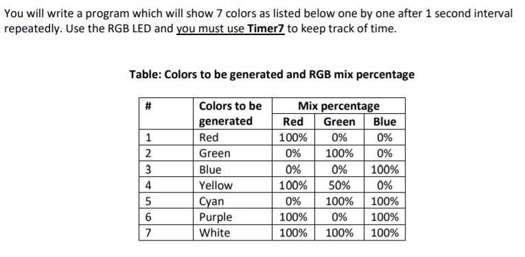 Solved You will write a program which will show 7 colors as | Chegg.com