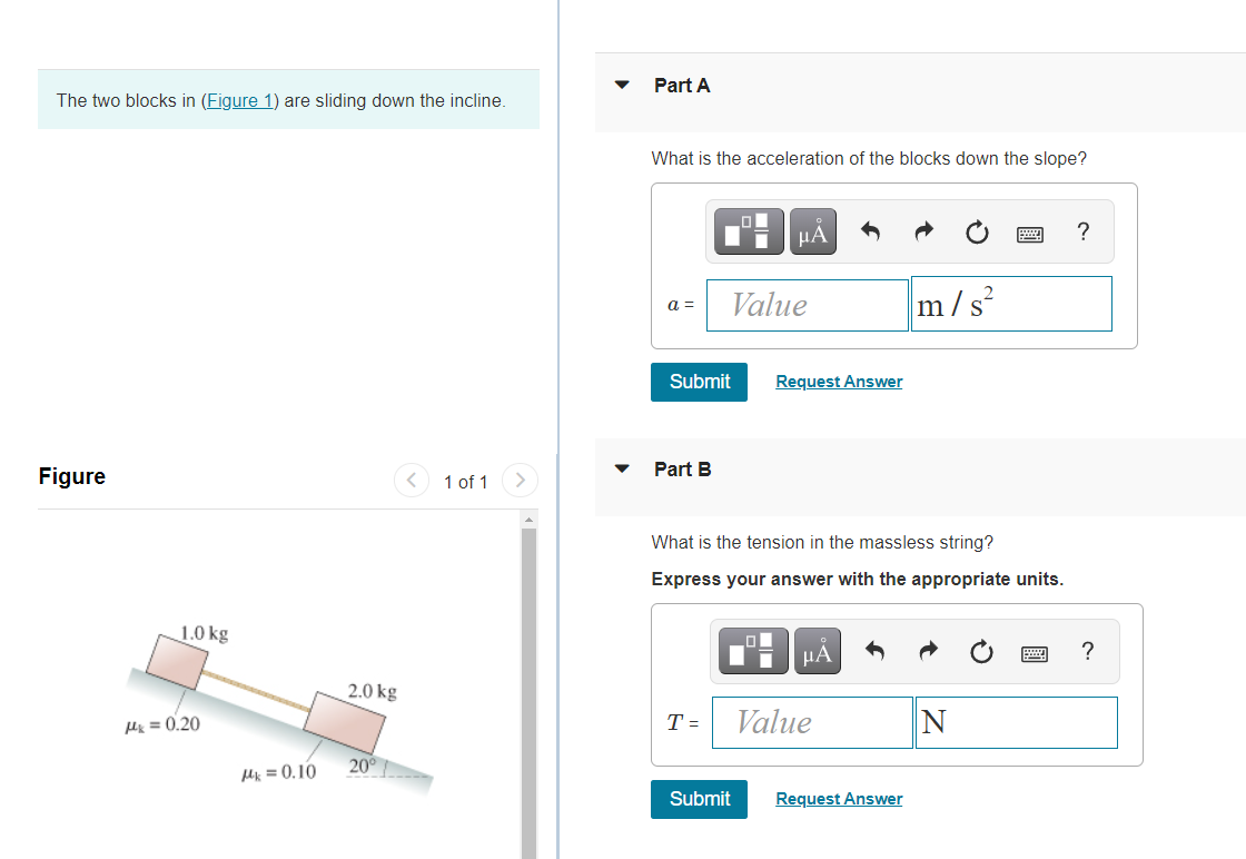 Solved Part A The two blocks in (Figure 1) are sliding down | Chegg.com