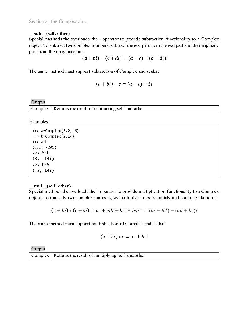 Solved Section 2: The Complex class (5 pts) The Complex | Chegg.com