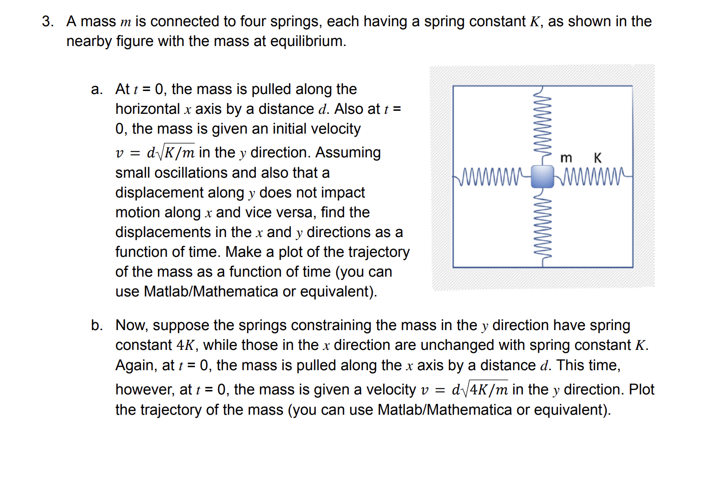3. A mass m is connected to four springs, each having | Chegg.com