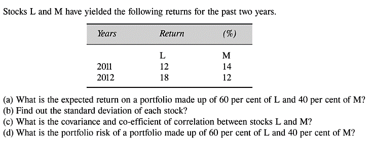 Solved Stocks L and M have yielded the following returns for | Chegg.com