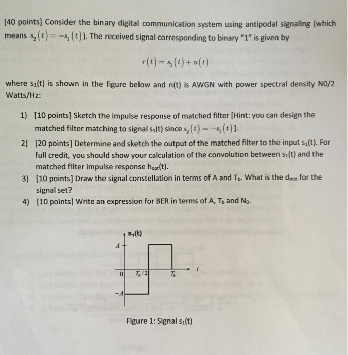 Solved [40 Points] Consider The Binary Digital Communication